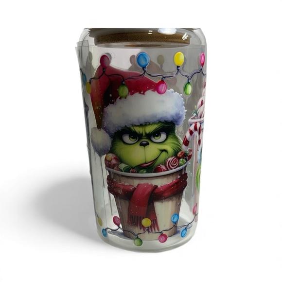 Dining | Grinch Themed Glass Jar With Bamboo Lid | Poshmark